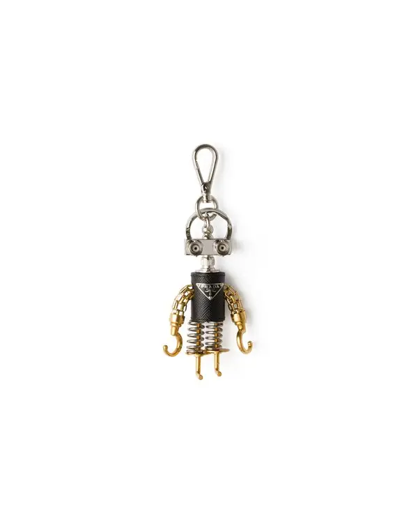 Prada Robot Saffiano Leather Keychain Charm - Gold/silver