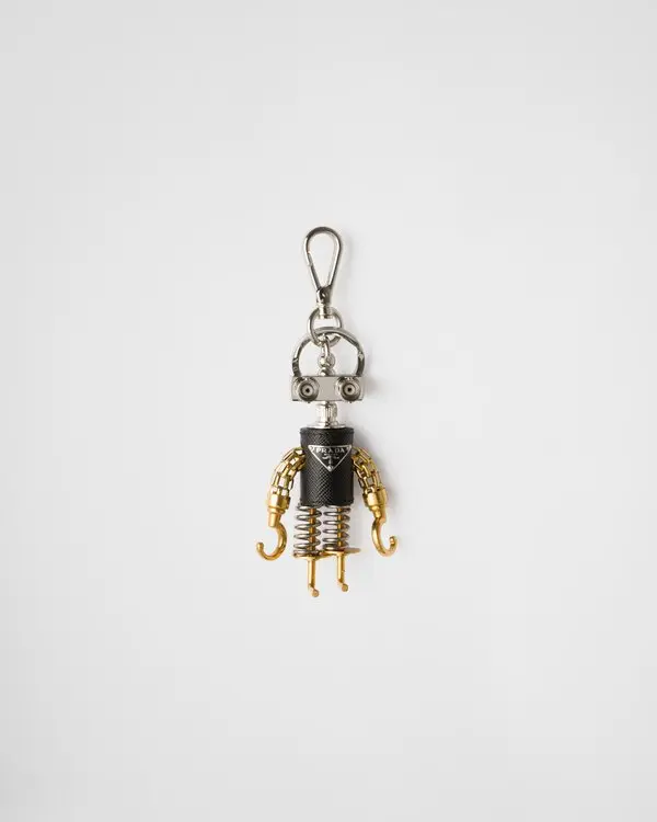 Prada Robot Saffiano Leather Keychain Charm - Steel/black