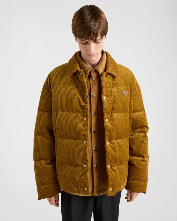 Prada Cropped Corduroy Down Jacket - Barley | Editorialist