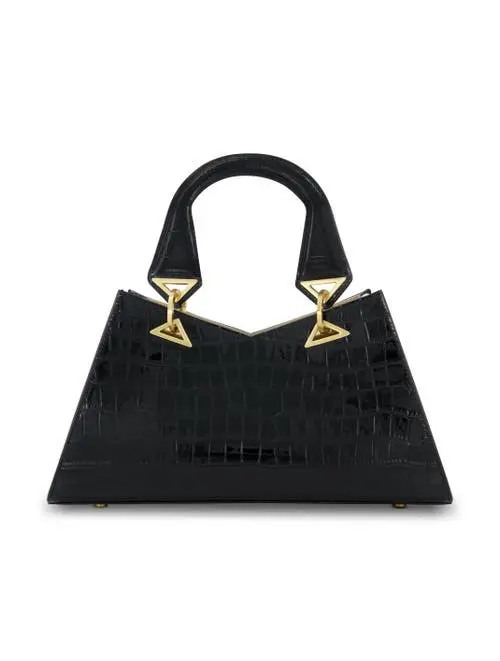 Mac Duggal Gold Plated Hardware Crocodile Embossed Leather Handbag