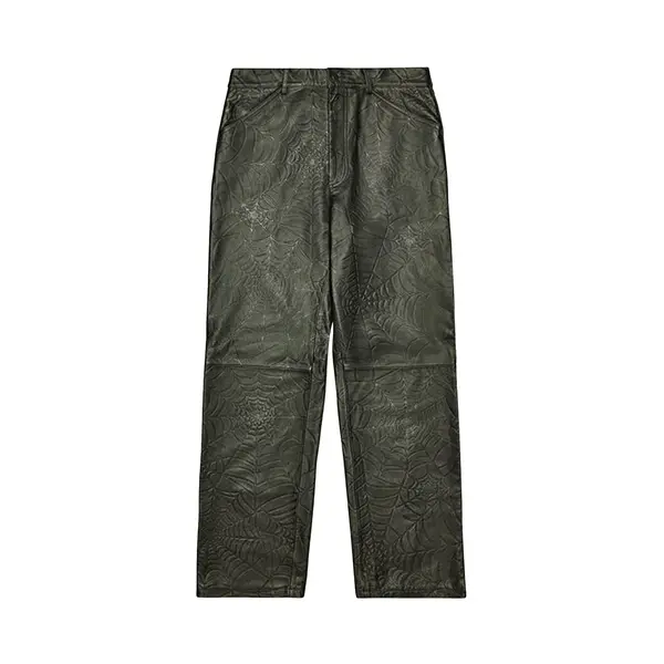 SP5DER Debossed Web Leather Pant - Black