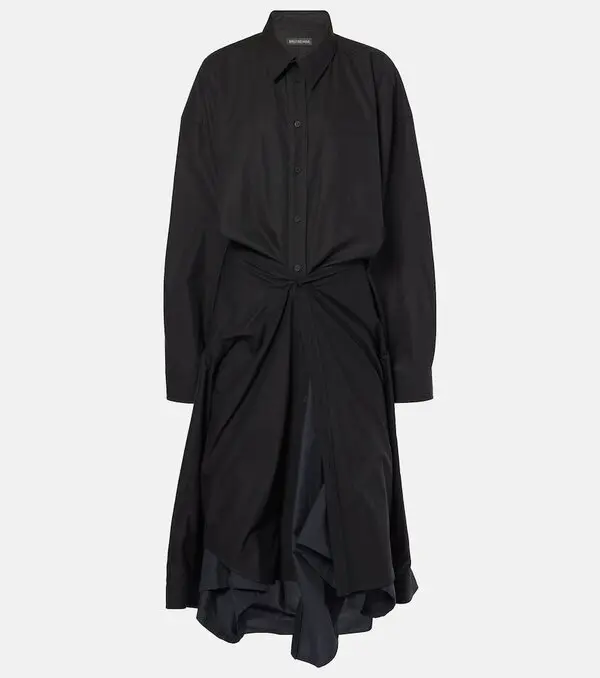 Balenciaga Gathered Tie-front Cotton Shirt Dress - Black