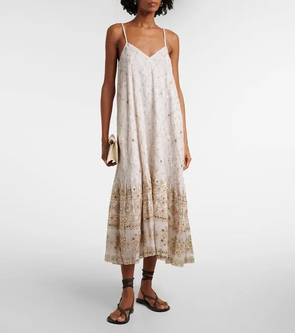 JULIET DUNN Mosaic Printed Cotton Midi Dress - Neutrals
