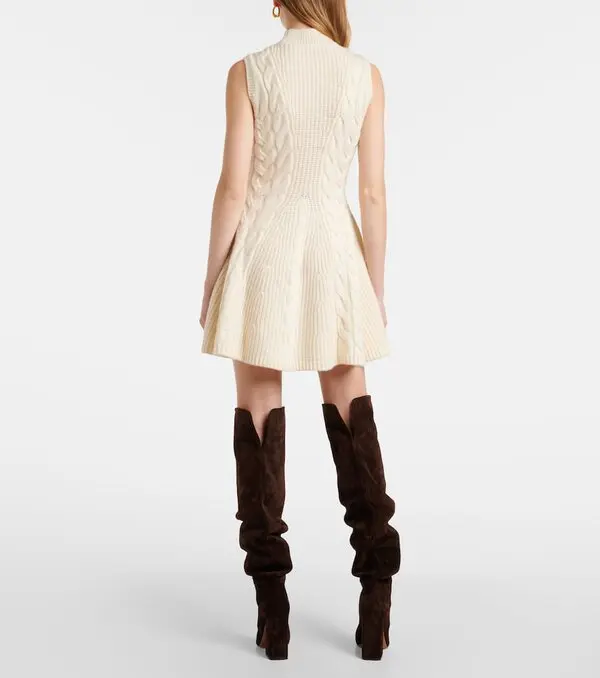 Staud Charade Cable-knit Wool-blend Minidress - Beige