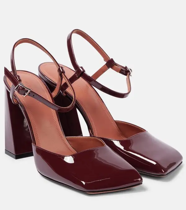 Amina Muaddi Charlotte 95 Patent Leather Pumps - Burgundy