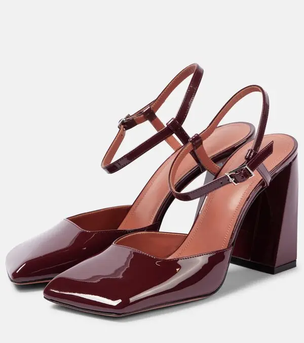 Amina Muaddi Charlotte 95 Patent Leather Pumps - Burgundy