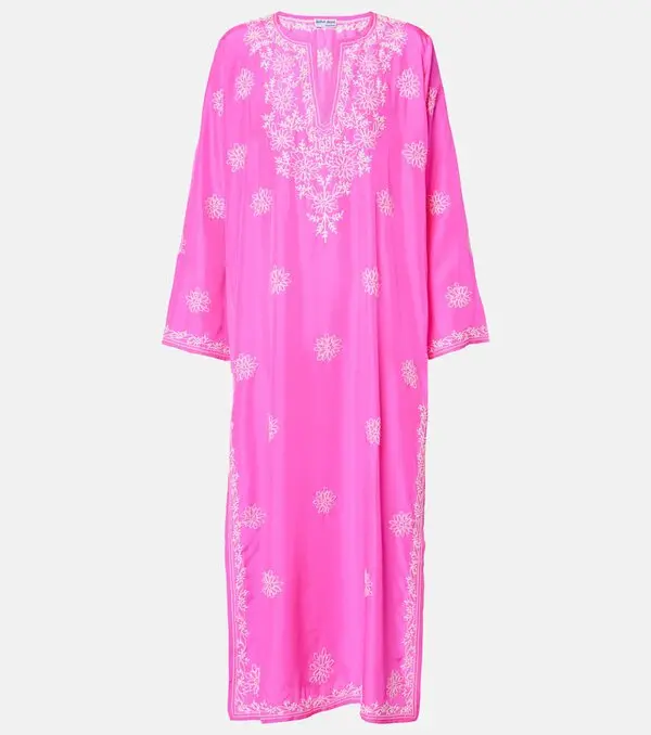 JULIET DUNN Embroidered Silk Kaftan - Pink