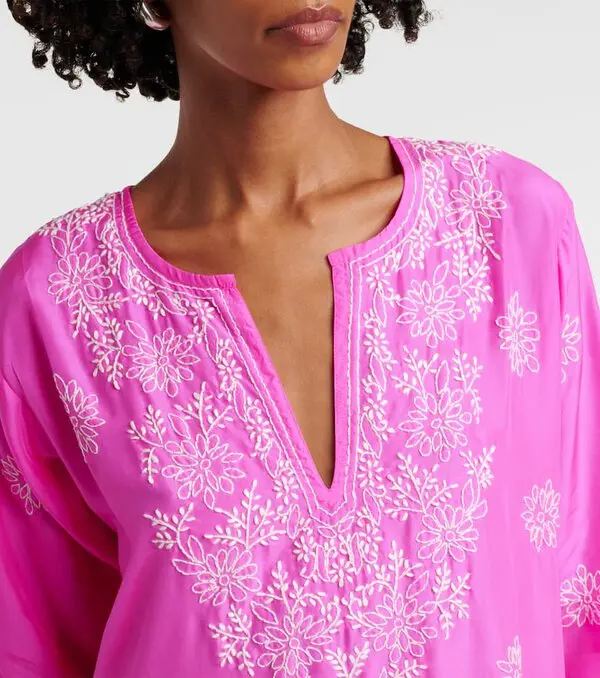 JULIET DUNN Embroidered Silk Kaftan - Pink