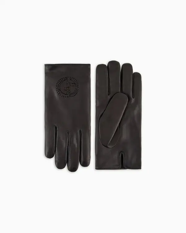 Giorgio Armani Nappa Leather Gloves With Embroidered Logo - Black