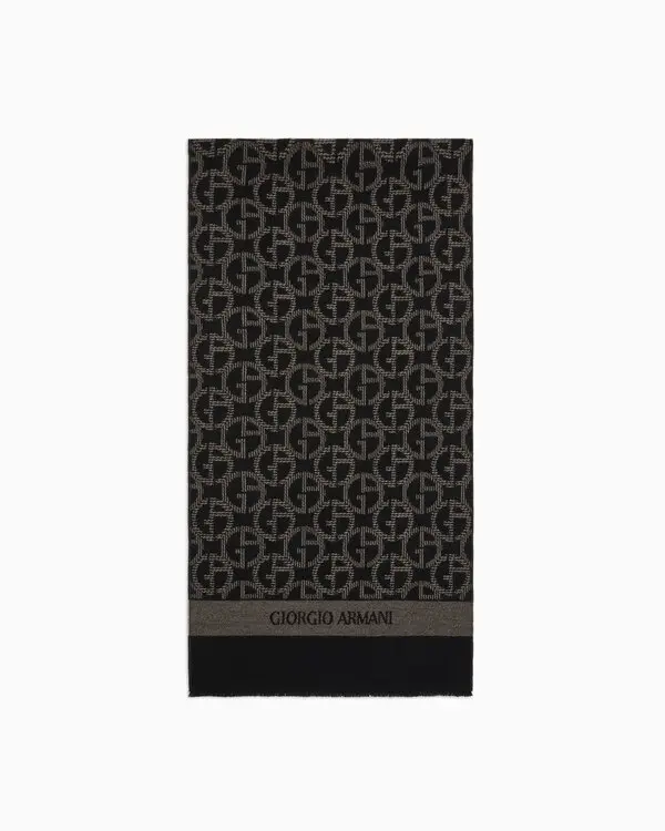 Giorgio Armani Wool Scarf With Jacquard Monogram - Two_tone