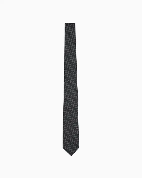 Giorgio Armani Silk Neck Tie With Geometric Jacquard Motif - Black