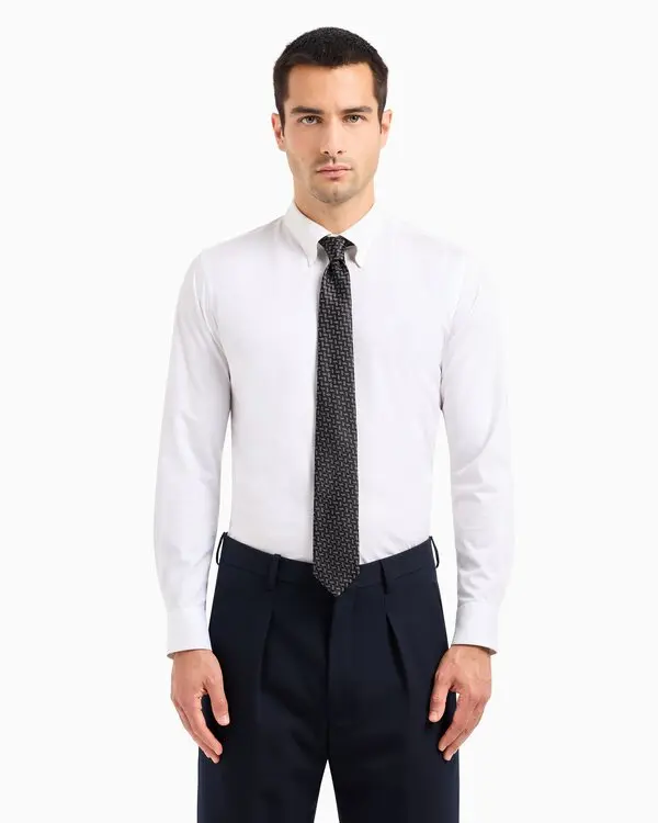 Giorgio Armani Silk Neck Tie With Geometric Jacquard - Black