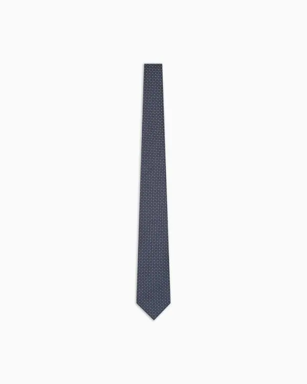 Giorgio Armani Silk Neck Tie With Geometric Jacquard - Blue