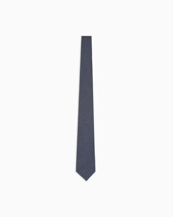 Giorgio Armani Silk Neck Tie With Geometric Jacquard - Blue