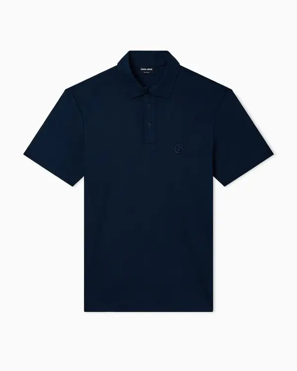 Giorgio Armani Pure Cotton Interlock Polo Shirt With Embroidered Logo - Navy Blue