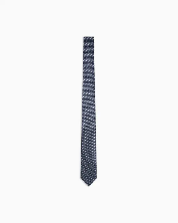 Giorgio Armani Silk Neck Tie With Jacquard Chevron Motif - Black
