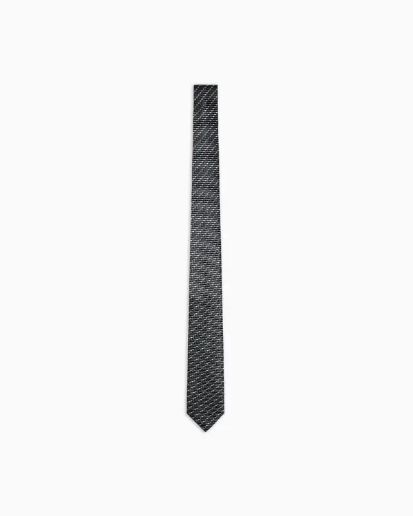 Giorgio Armani Silk Neck Tie With Jacquard Chevron Motif - Grey