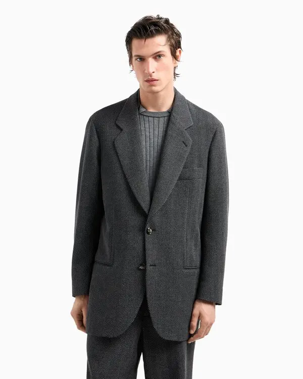 Giorgio Armani Heritage Line Chevron Jacquard Virgin Wool Jacket