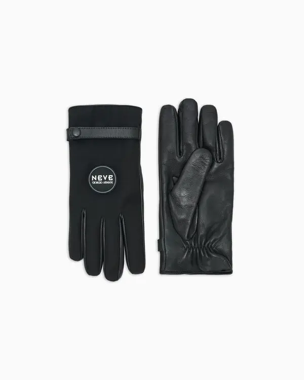 Giorgio Armani Neve Nappa-leather And Technical Nylon Gloves - Black
