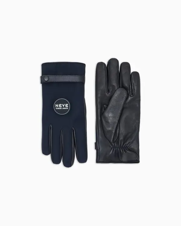 Giorgio Armani Neve Nappa-leather And Technical Nylon Gloves - Blue