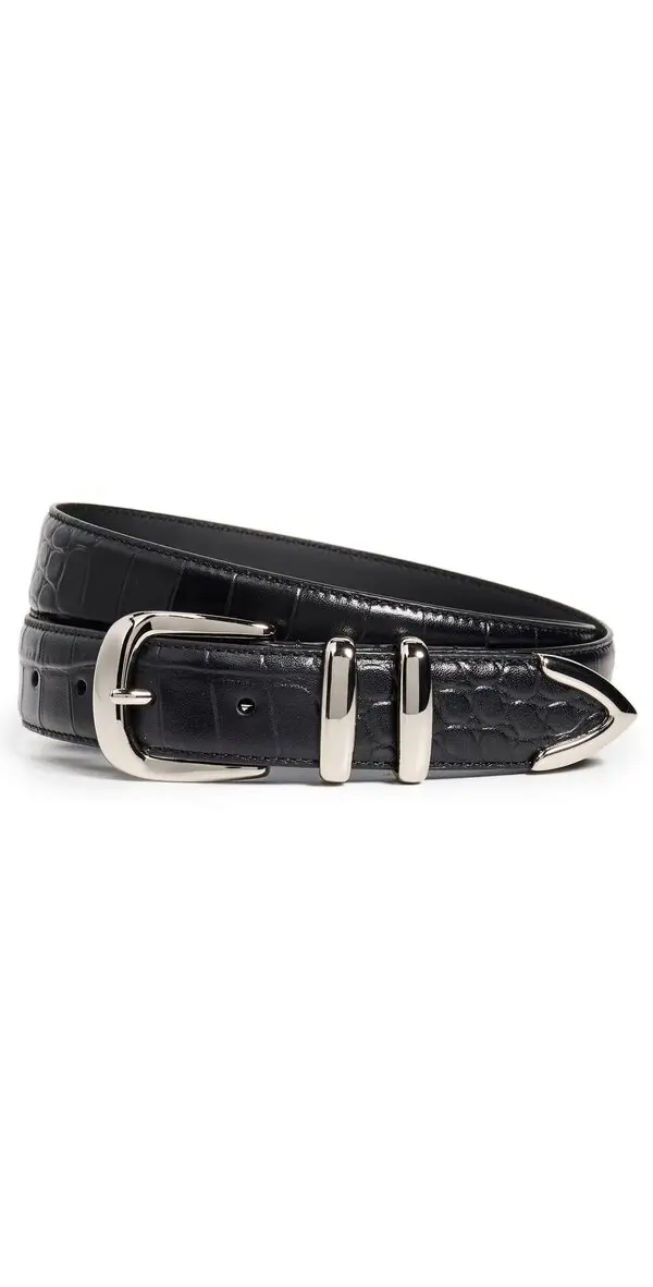 FAVORITE DAUGHTER The Jordan Croc Embossed Belt - Black/nickel