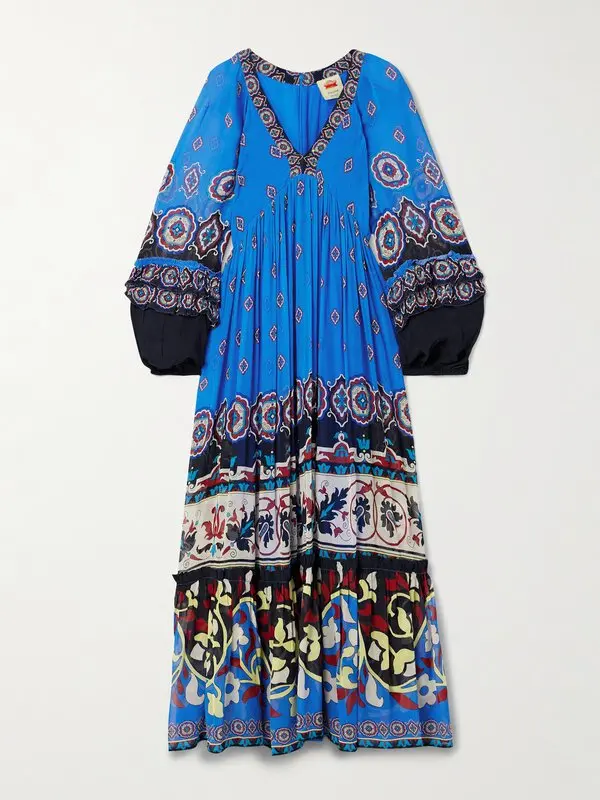 Farm Rio Ainika Printed Georgette Maxi Dress - Blue