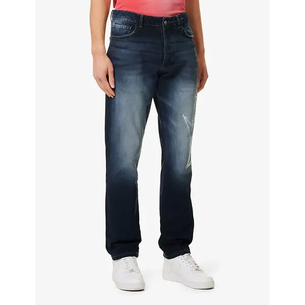 Trapstar Star Diamante Embellished Straight-Leg Denim Jeans