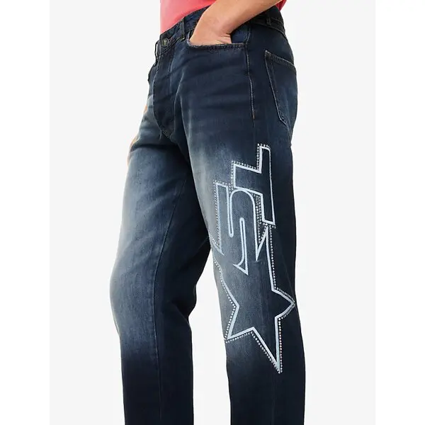Trapstar Star Diamante Embellished Straight-Leg Denim Jeans