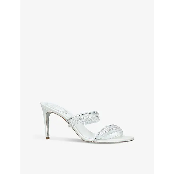 Rene Caovilla Chandelier 80 Jewel-embellished Leather Heeled Sandals - White