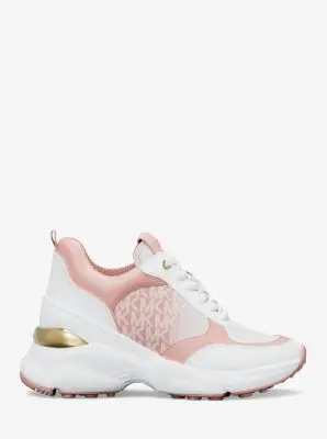 Michael Kors Katrina Mixed-Media Trainers In Pink - 73% Off
