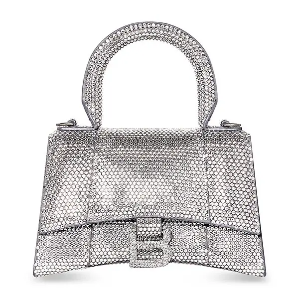 Balenciaga Hourglass Top Handle Bag With Rhinestones - Grey