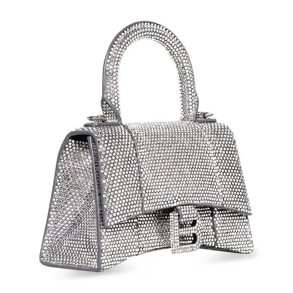 Balenciaga Hourglass Top Handle Bag With Rhinestones - Grey