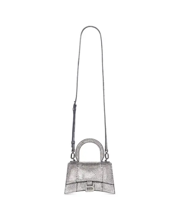 Balenciaga Hourglass Top Handle Bag With Rhinestones - Grey