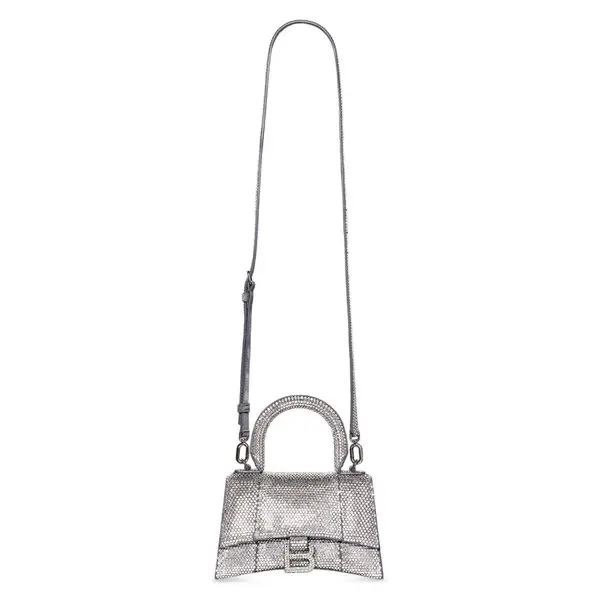 Balenciaga Hourglass Top Handle Bag With Rhinestones - Grey