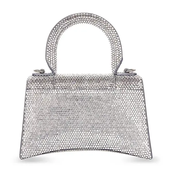 Balenciaga Hourglass Top Handle Bag With Rhinestones - Grey