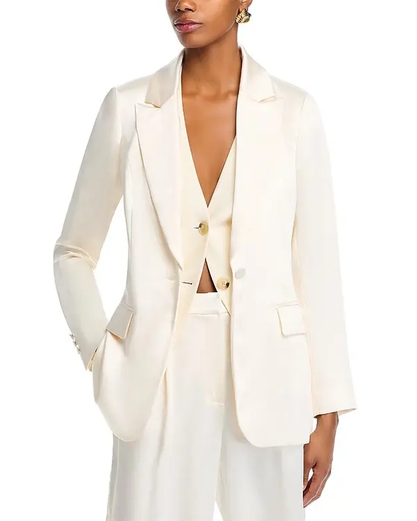 Aqua Satin Notched Lapel Blazer - Cream