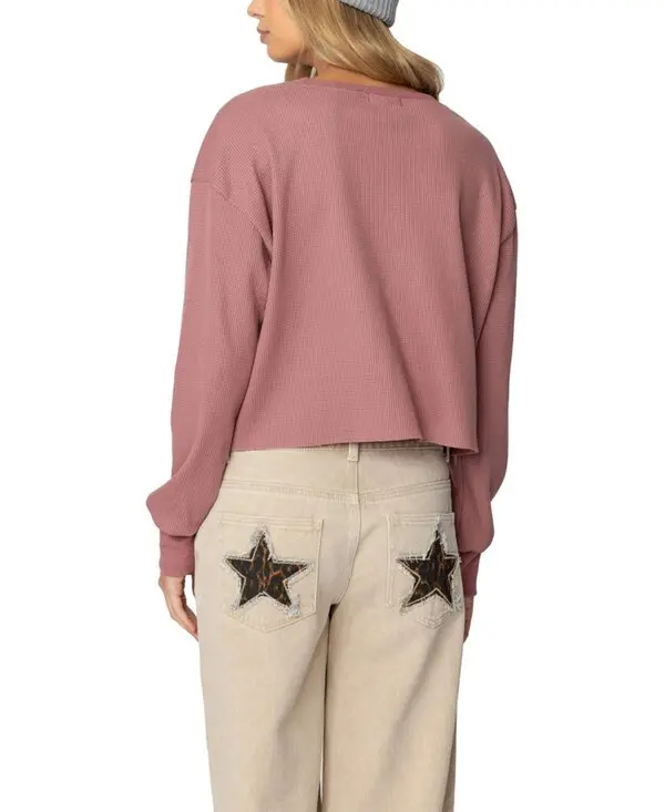 EDIKTED 88 Waffle Long Sleeve T-shirt - Mauve