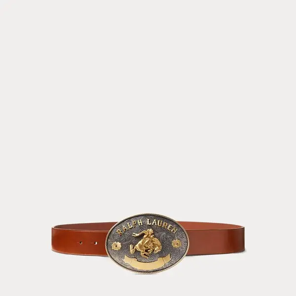 Ralph Lauren Rodeo-buckle Vachetta Leather Wide Belt - Rl Gold