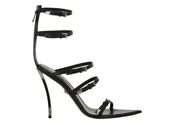 Versace Pinpoint Calf Leather Sandals - Black