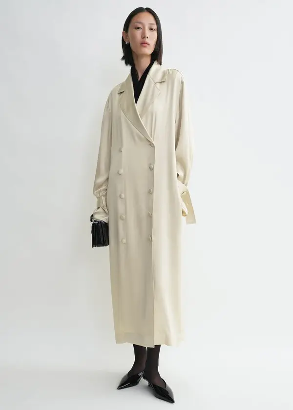 Toteme Satin Trench Dress - Pearl | Editorialist