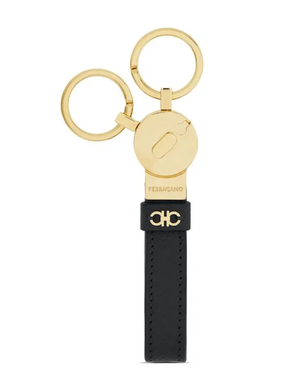 FERRAGAMO Logo-embossed Leather Keychain - Black