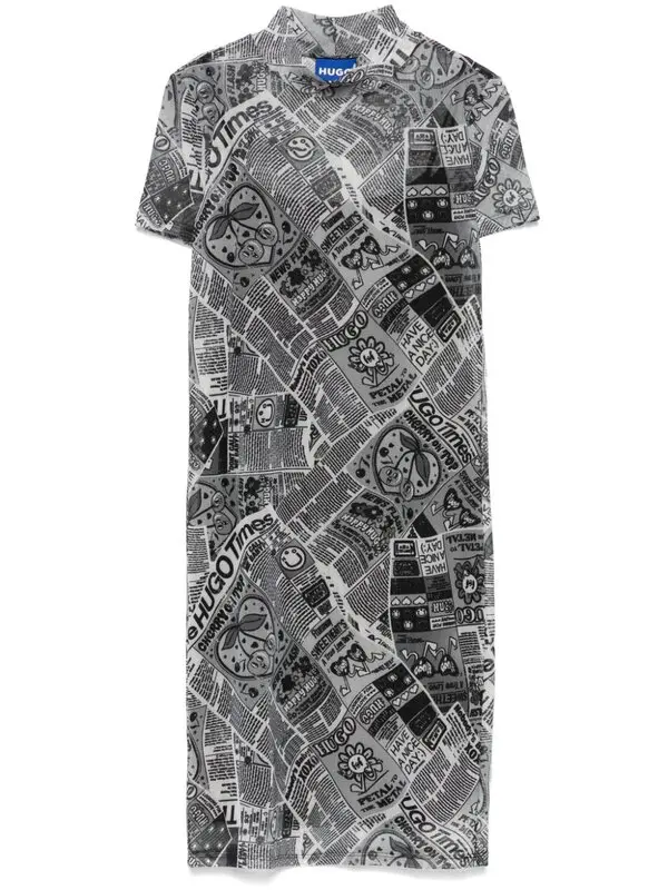 BOSS Newspaper-print Mesh Mini Dress