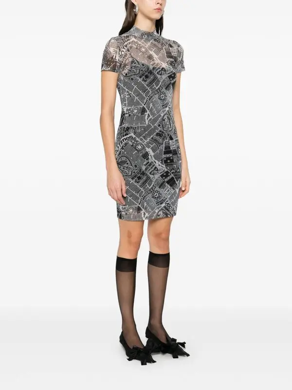 BOSS Newspaper-print Mesh Mini Dress