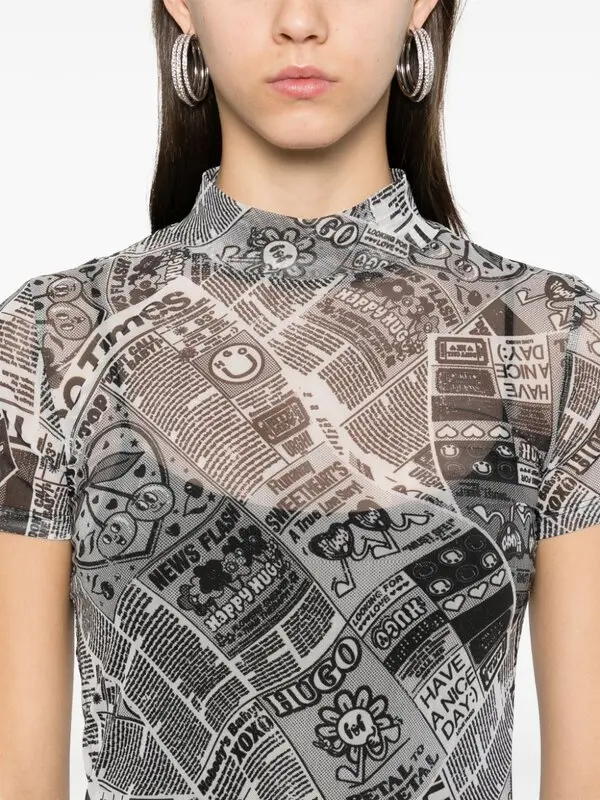BOSS Newspaper-print Mesh Mini Dress