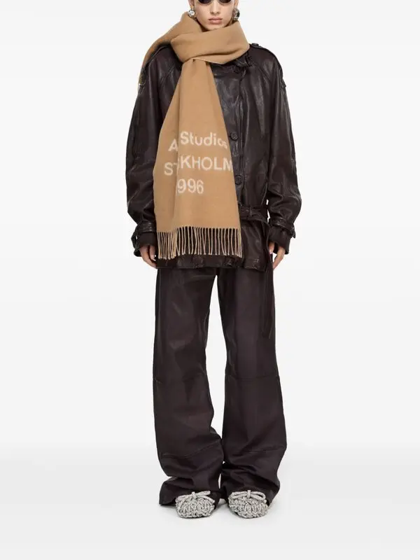 Acne Studios Logo-print Wool Scarf - Brown