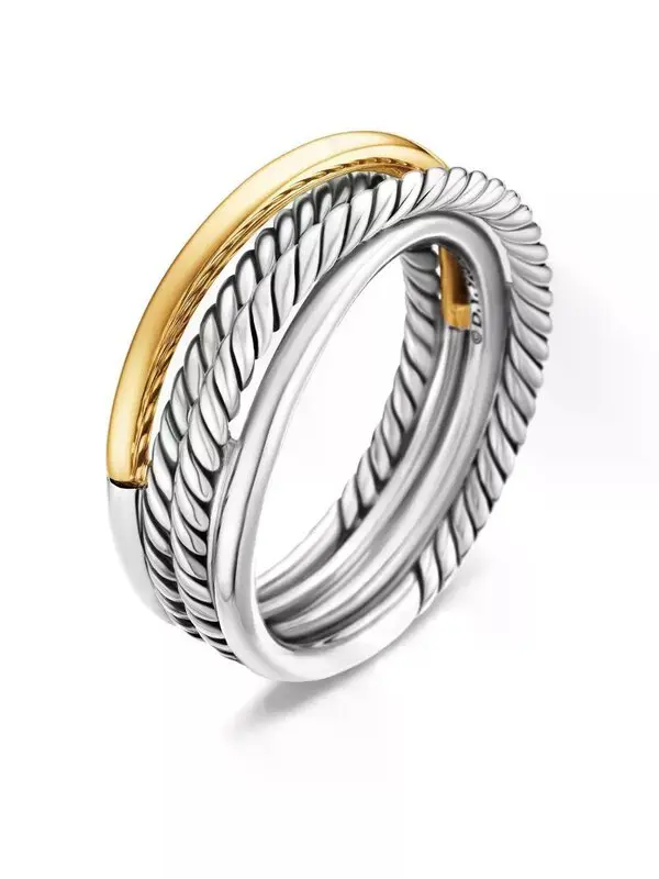 David Yurman 18kt Yellow Gold And Sterling Crossover Band Ring - Silver