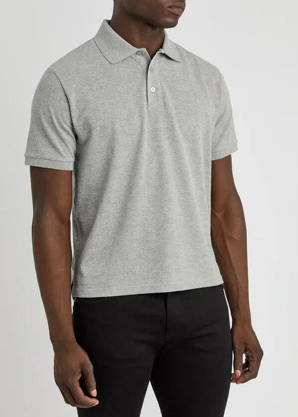 Saint Laurent Logo-embroidered Piqué Cotton Polo Shirt - Grey