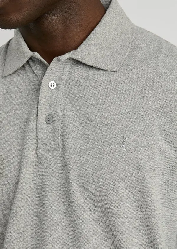 Saint Laurent Logo-embroidered Piqué Cotton Polo Shirt - Grey