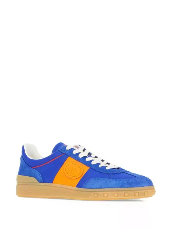 Valentino Garavani Upvillage Low Top Sneakers In Crust Leather And Nylon - Blue