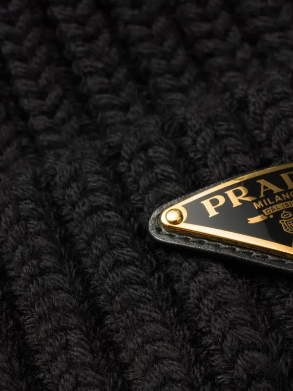 Prada Triangle-logo Ribbed Beanie - Black